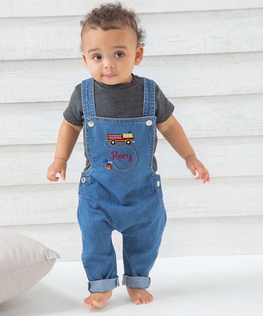 Baby Fire Engine Dungarees – Paris Embroidery